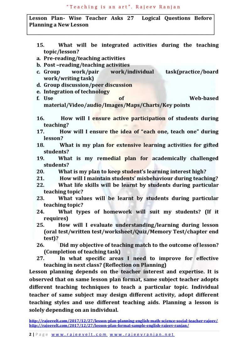 Lesson Plan -Questions Yourself -Tips for Writing an Effective Lesson ...