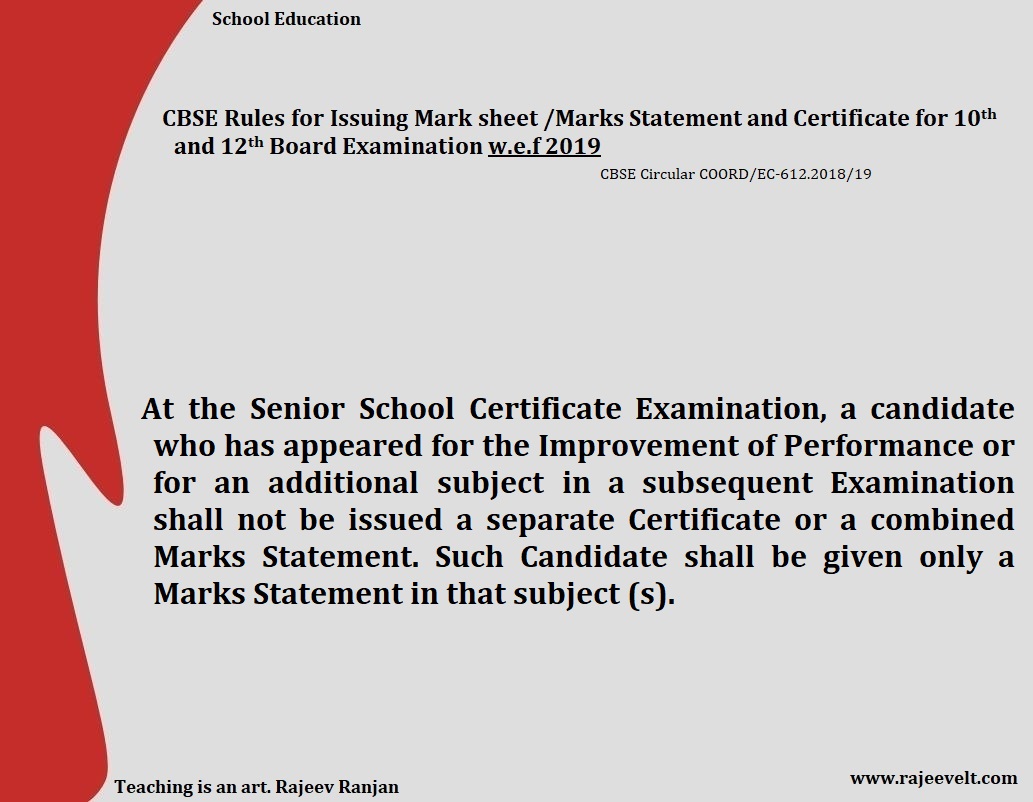 CBSE Rules for Issuing Mark sheet /Marks Statement and Certificate for ...