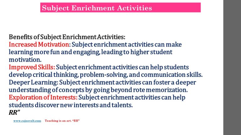 Ten Reasons for Teacher to Promote Subject Enrichment Activities ...